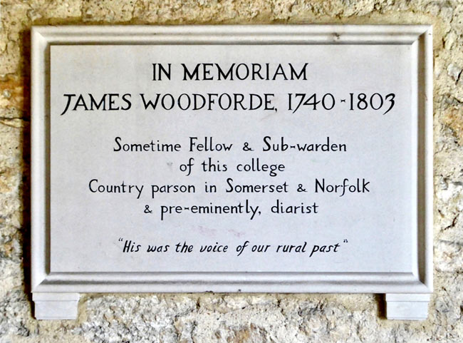 Parson Woodforde Society: 6 . New College, Oxford: the mural tablet to ...